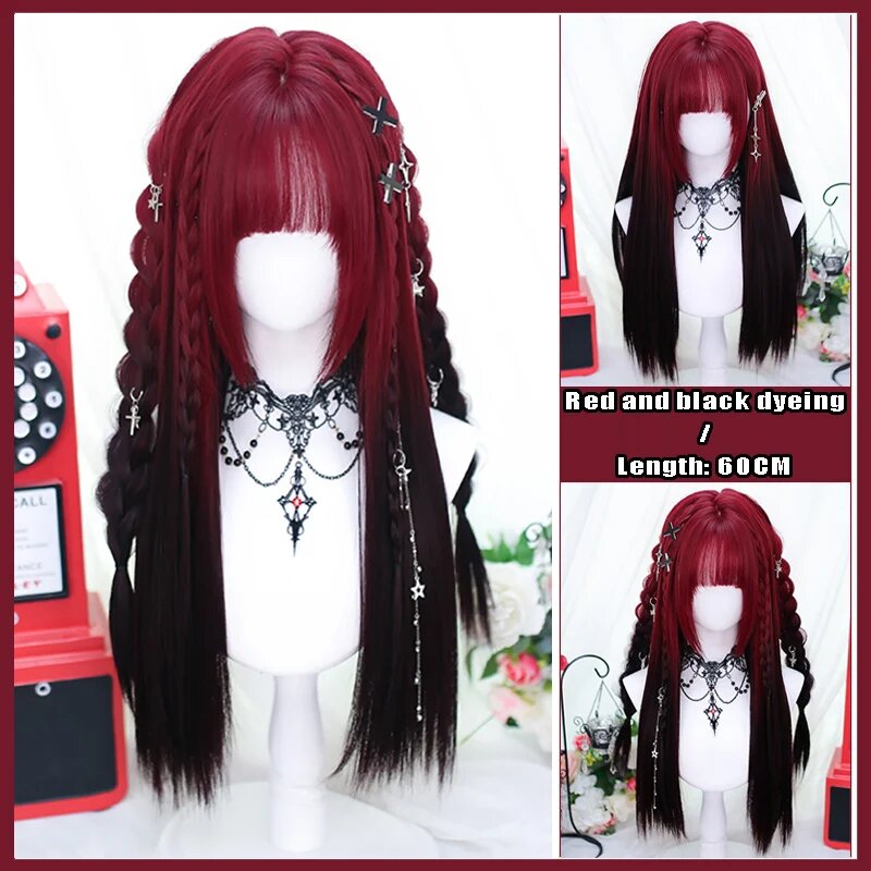 Синтетический парик AOSI QUEEN Lolita Harajuku, черный с красным, длинный