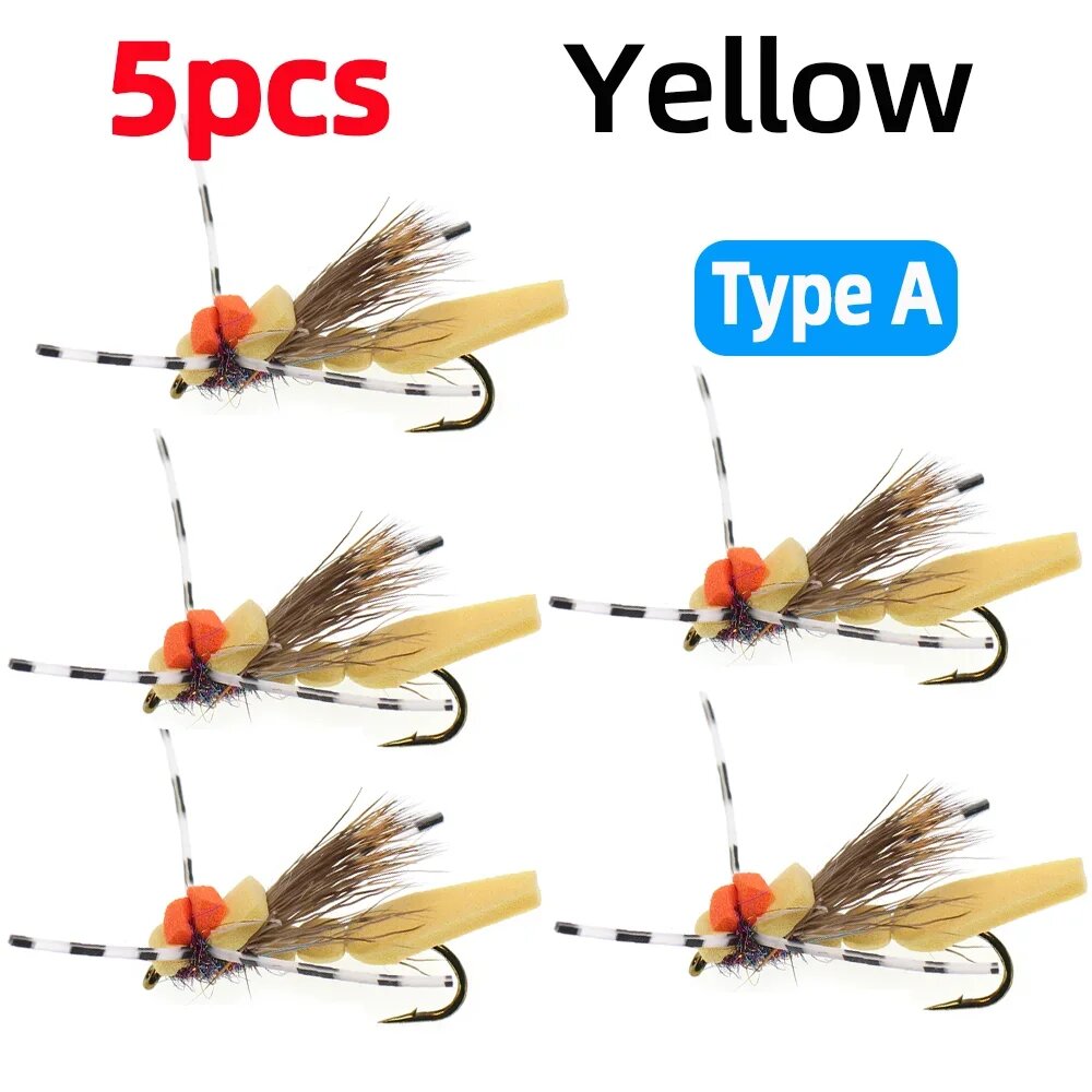Vampfly пенопластовые коники для ловли форели, окуня, солнечной рыбы 4 шт. Желтый, 5pcs Yellow Type A