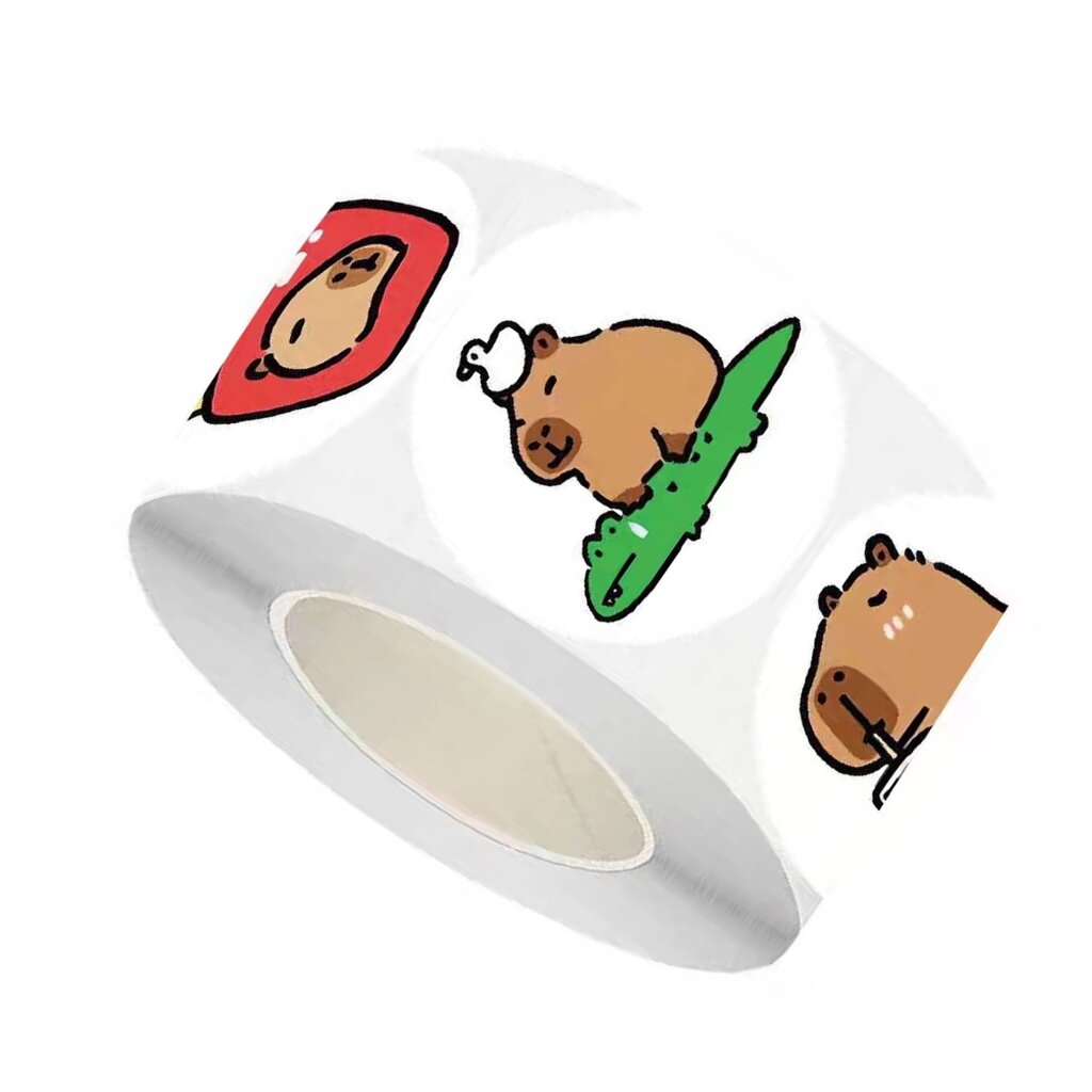 1 рулон/500 шт. мультяшных наклеек с капибарами для детского творчества, скрапбукинга, ведения дневника. Безопасный и легко отрывающийся набор наклеек.