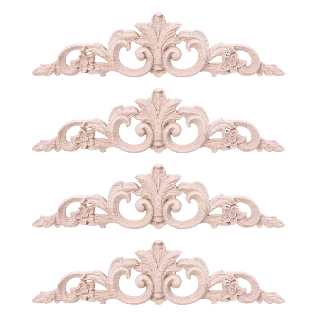 4шт Изысканных Деревянных Резных Накладных Аппликаций для Мебельного Шкафа Неокрашенная Наклейка