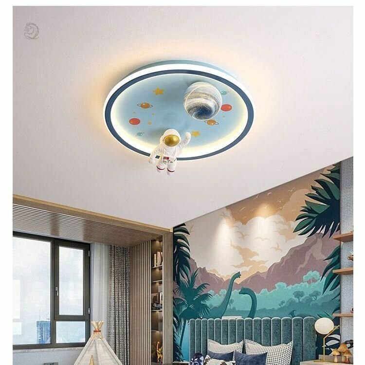 Детская потолочная люстра "Космонавт и Луна" светодиодная 48Вт, современный дизайн для мальчиков и девочек (освещение 15 м )потолочная 48Вт