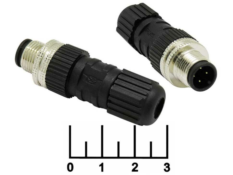Разъем 4pin штекер влагозащищенный на кабель IP67 M12 (M12S-4)