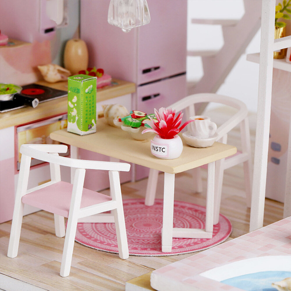 Миниатюрный кукольный домик, деревянный кукольный домик своими руками с мебелью и светодиодной подсветкой, розовый домик-лофт, детская игрушка, креативные подарки для детей 14+, взрослых, друзей, семьи