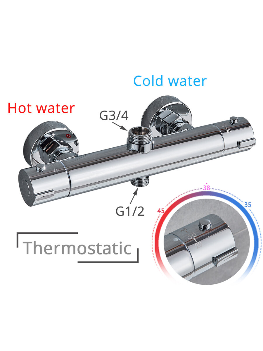 Смеситель для душа с термостатом длинный излив с лейкой