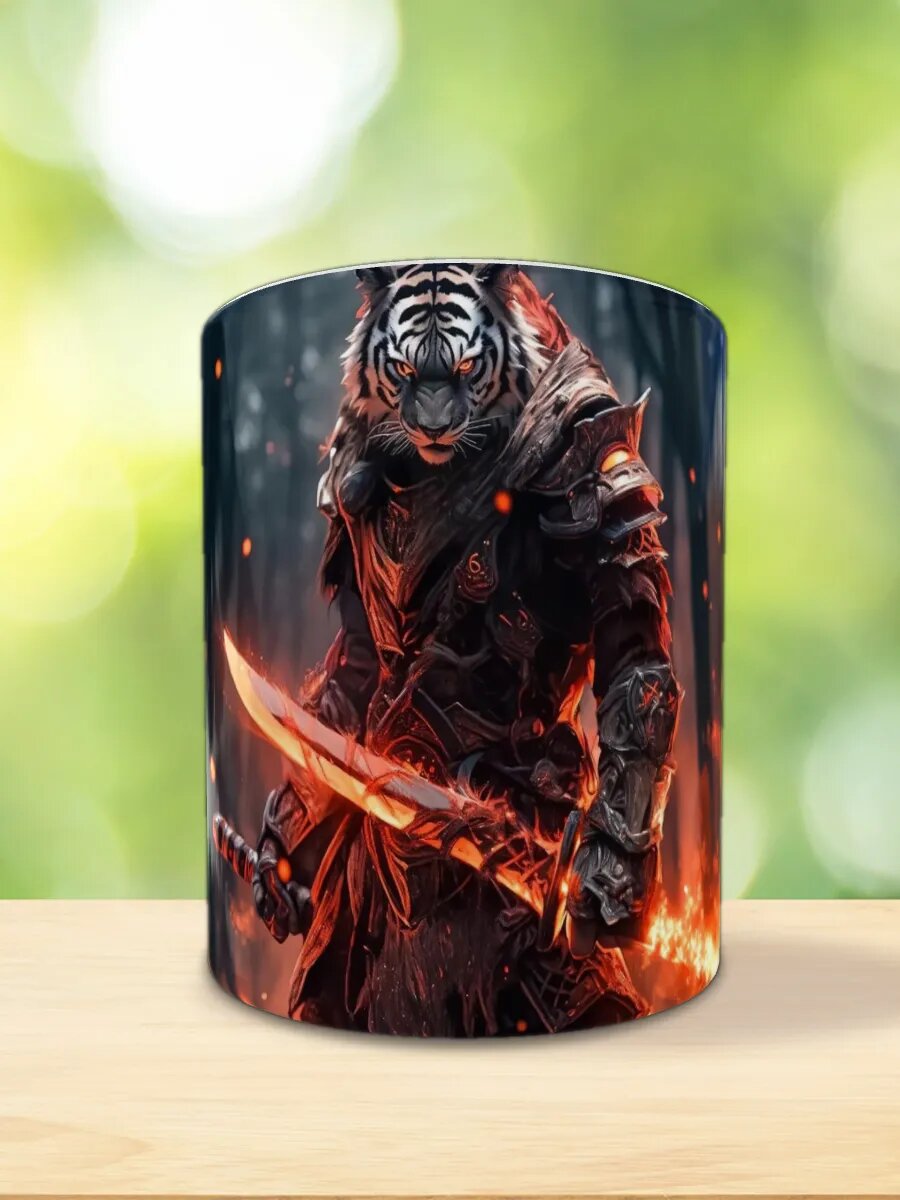 Кружка Тигр воин с огненным мечом
