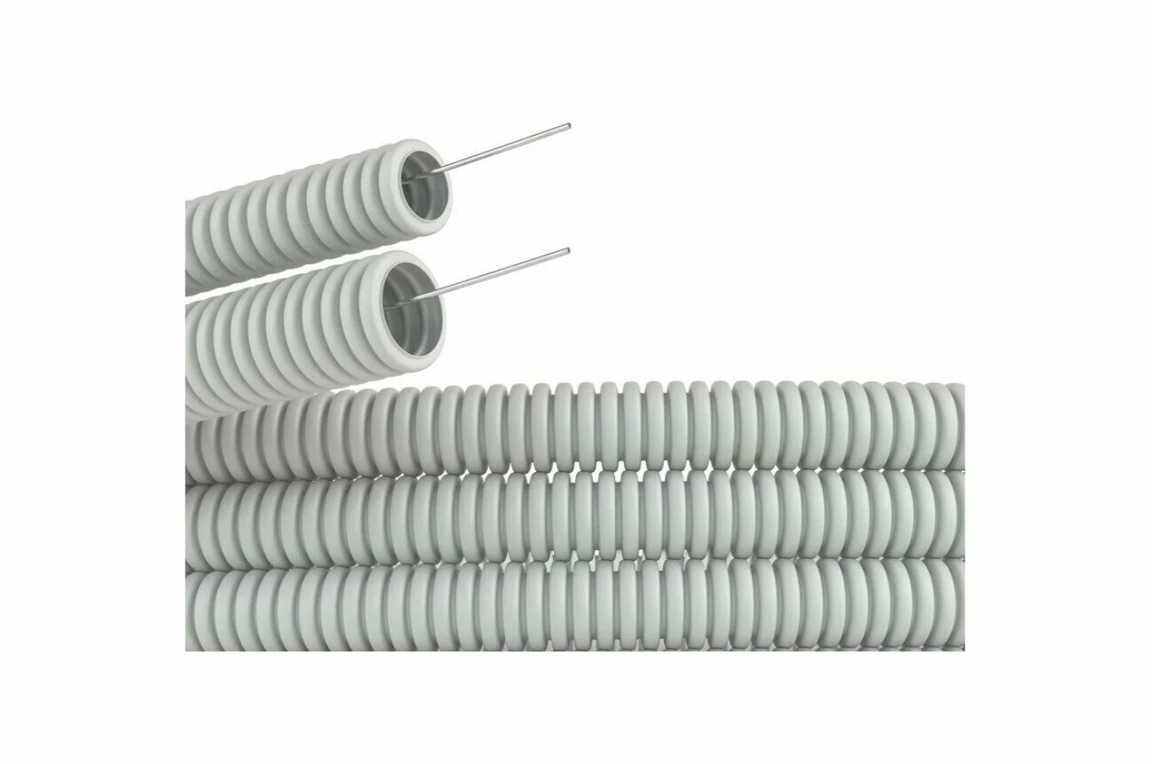 Труба гофрированная DKC ПВХ 25мм с протяжкой 91925 (серая) (50м)