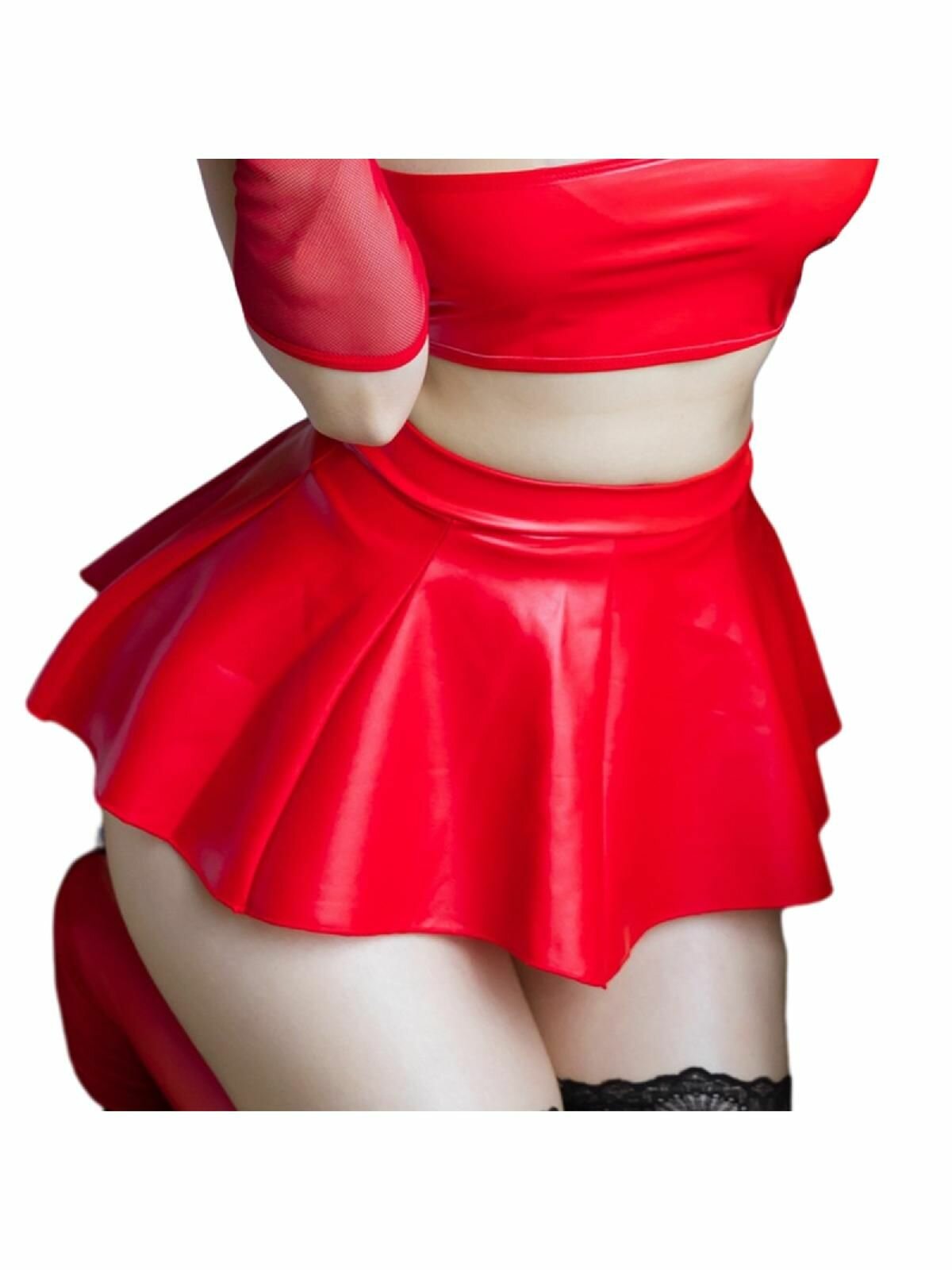 Кожаная плиссированная мини-юбка