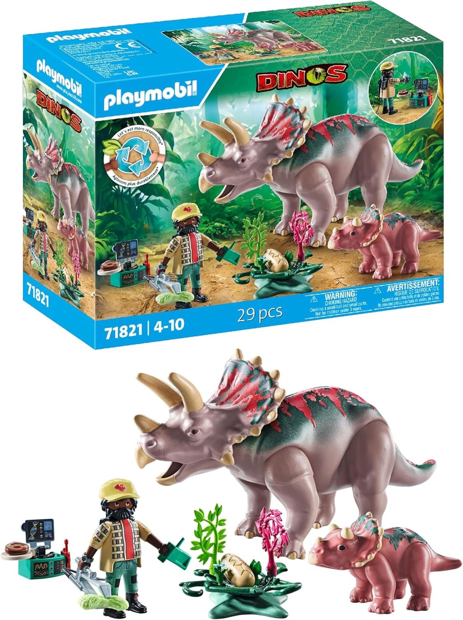 Конструктор Playmobil Dinos - Трицератопс с детенышем - Плеймобиль Динозавры 71821