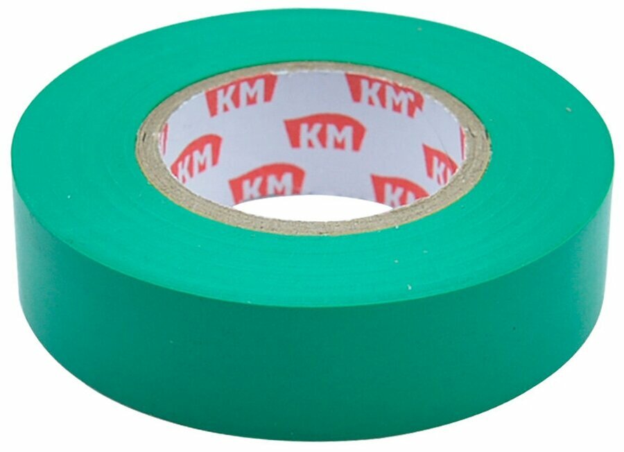 Изолента КМ ПВХ зеленая 15 мм 20 м односторонняя