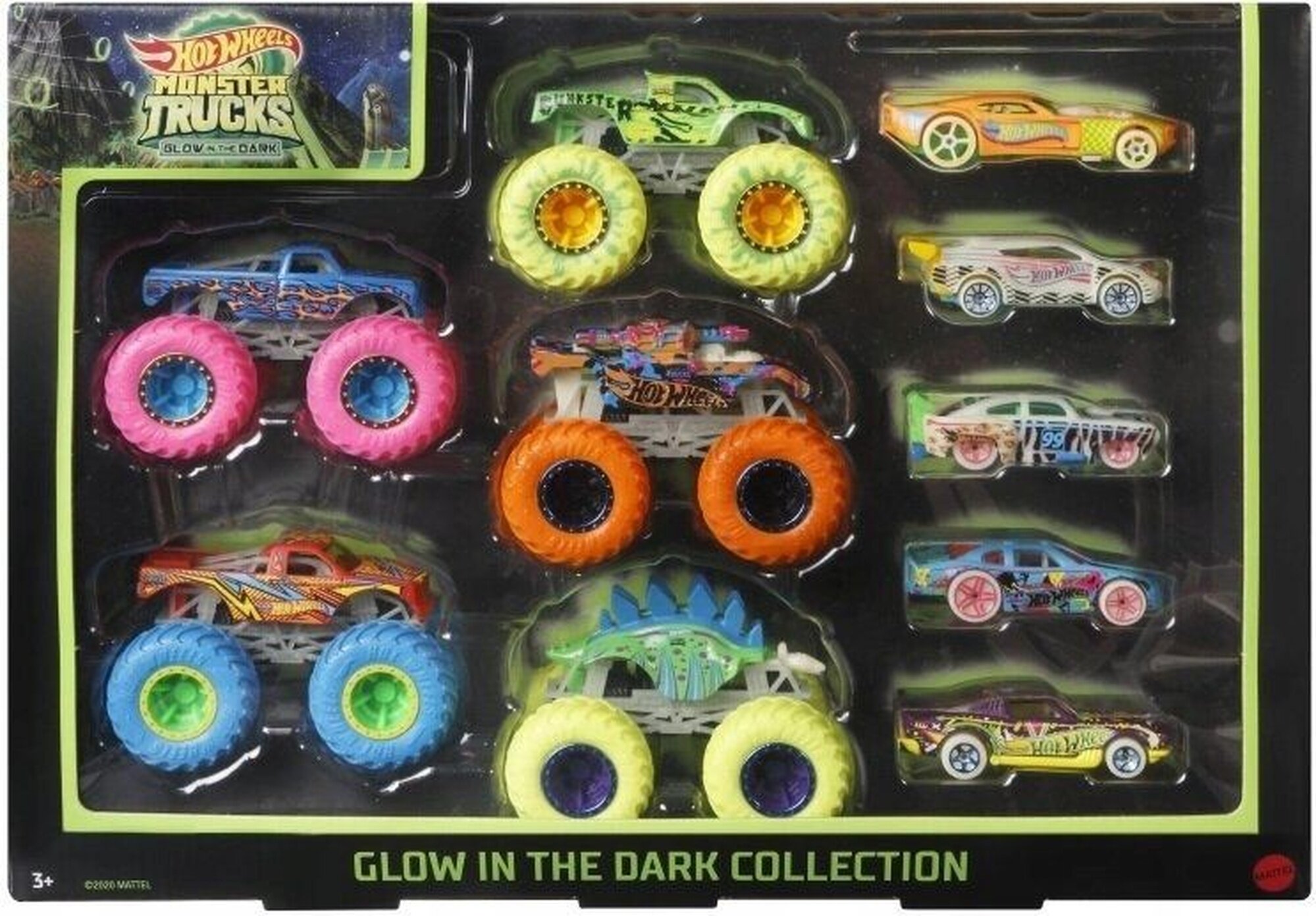 Игрушечный транспорт Hot Wheels MONSTER TRUCK - Набор машинок Монстр Трак светятся в темноте- Хот Вилс HCB87