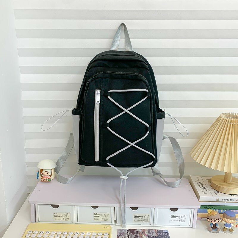 Stylish youth backpack with drawstring in nylon for daily school travel and casual wear bmw black small