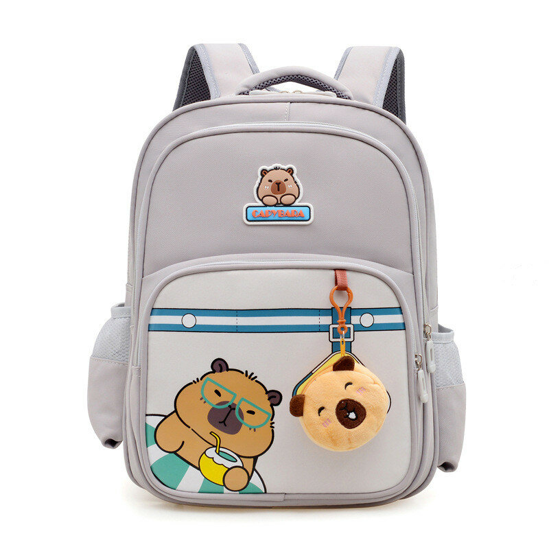 Детский рюкзак капибара мультфильм с увеличенной емкостью и мягкой полиэстеровой подкладкой серый