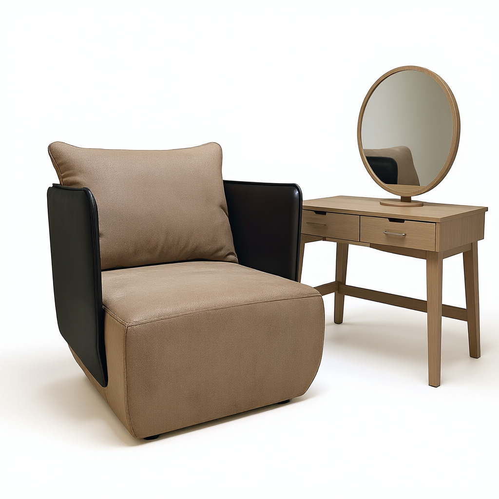 Кресло GRUPPO 396 Фьорд, обивка текстиль/экокожа, классическое, мягкие подлокотники, коричневое