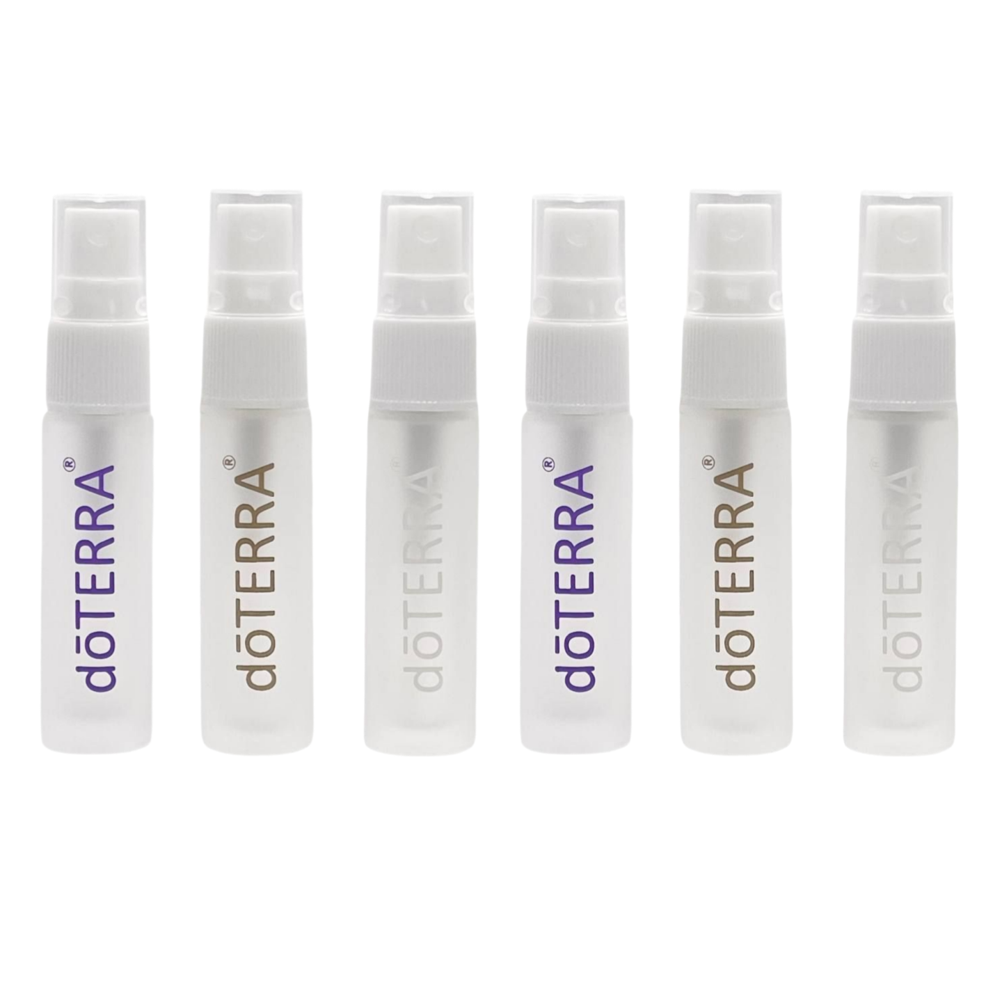 Набор распылителей для эфирных масел, 6 штук по 10 мл, бело-матовое стекло, разноцветный логотип doTERRA, белый спрей