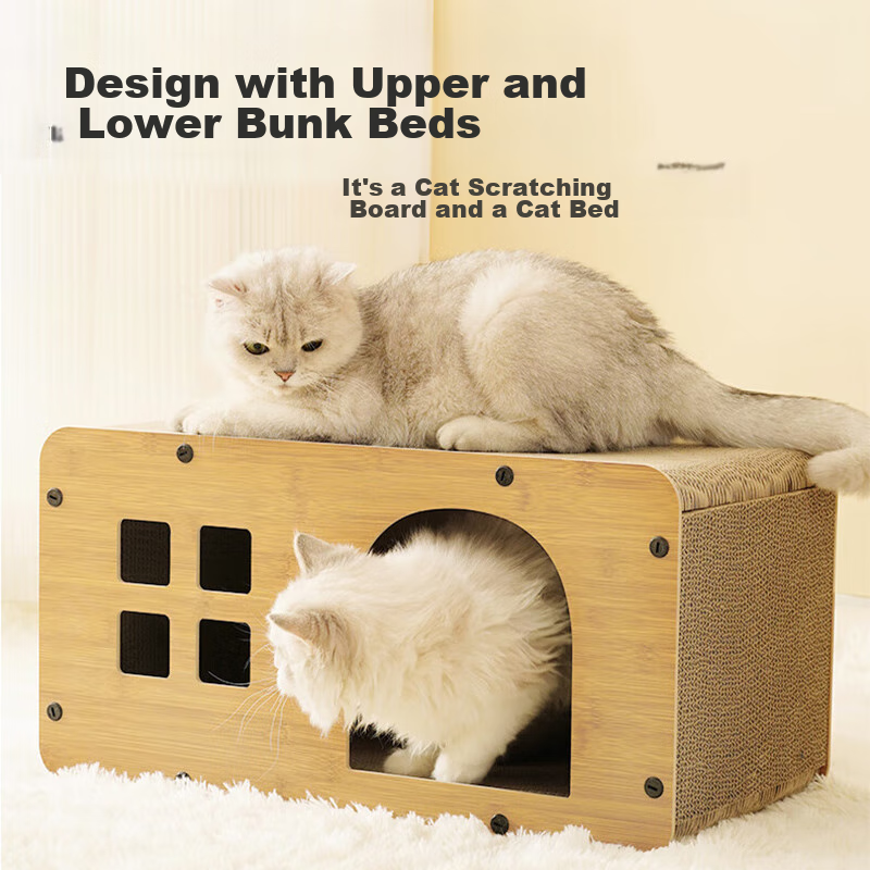 Fandu Pet House Cat Scratching Board, Corrugated Paper, Double-Layer Design, Cat Toy, Cat House, Cat Bed
