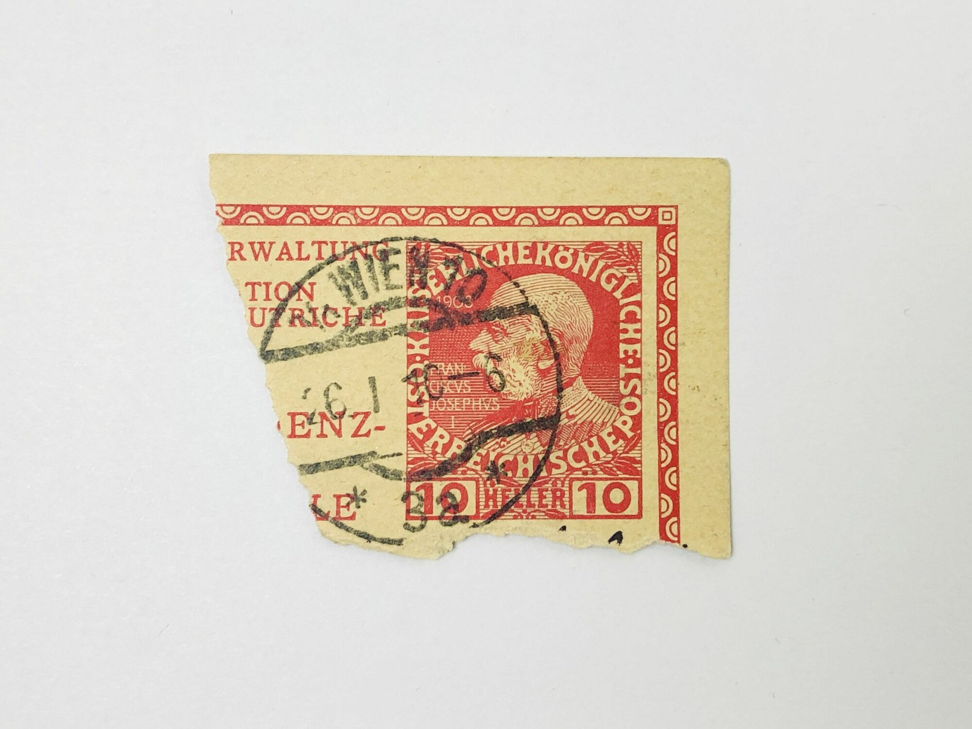 Вырезка с конверта. Император Франц Иосиф I. Персоналии. Австрия. 1908-1910. Гашен