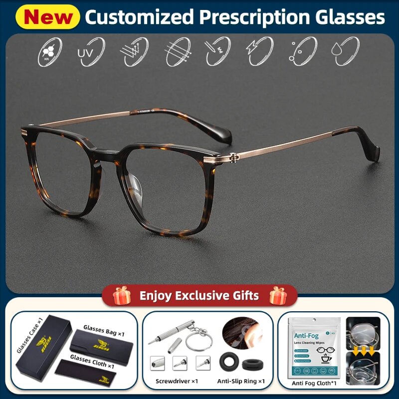 BLMUSA (M) мужские очки из титана с защитой от синего C5-Leopard, Нет, Без рецепта, Анти-синий луч