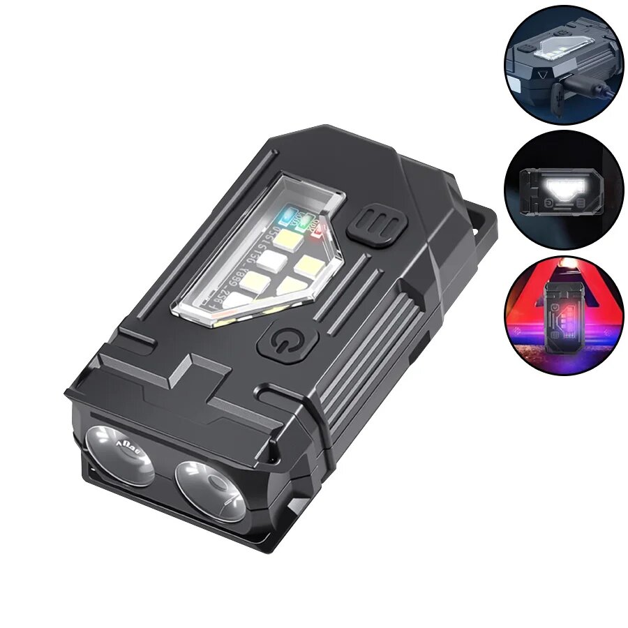 Мини магнитный перезаряжаемый фонарик 8 режимов черный/оранжевый Черный, Black