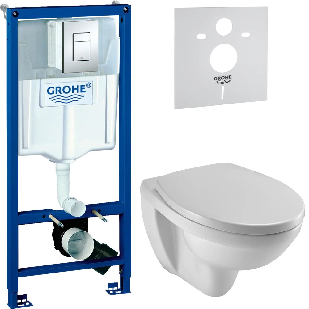 Комплект 4 в 1 Унитаз подвесной Jacob Delafon Patio EDV102-00 / Сиденье E4267 / Инсталляция с кнопкой Grohe Rapid SL 38772001 цвет хром, Звукоизоляция 37131000