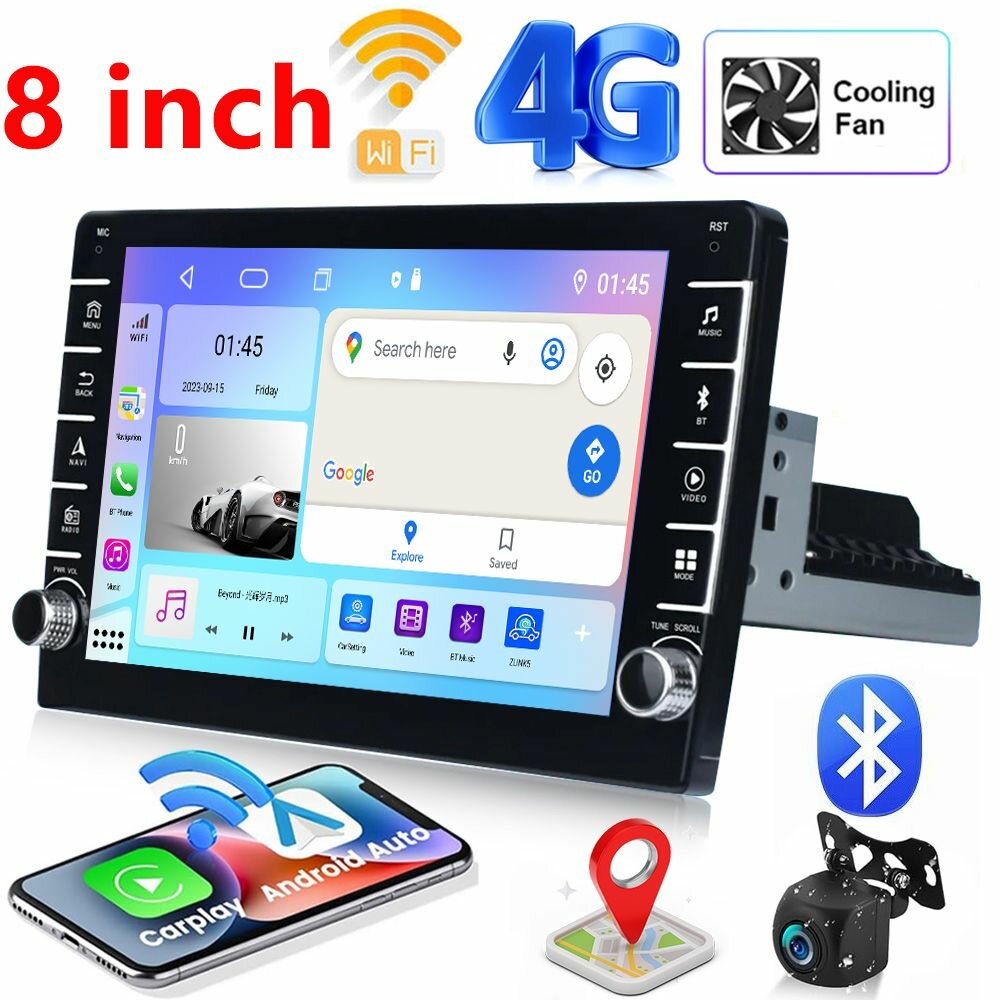 Магнитола для Автомагнито 1 DIN Android Auto Carplay 8-дюймовое головное устройство Android FM RDS WIFI