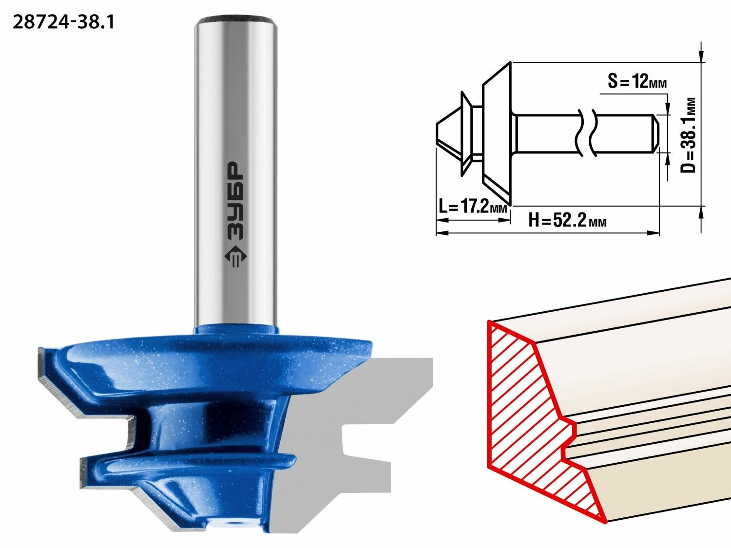 Фреза кромочная ЗУБР 38.1x14 мм, для углового сращивания, профессиональная 28724-38.1