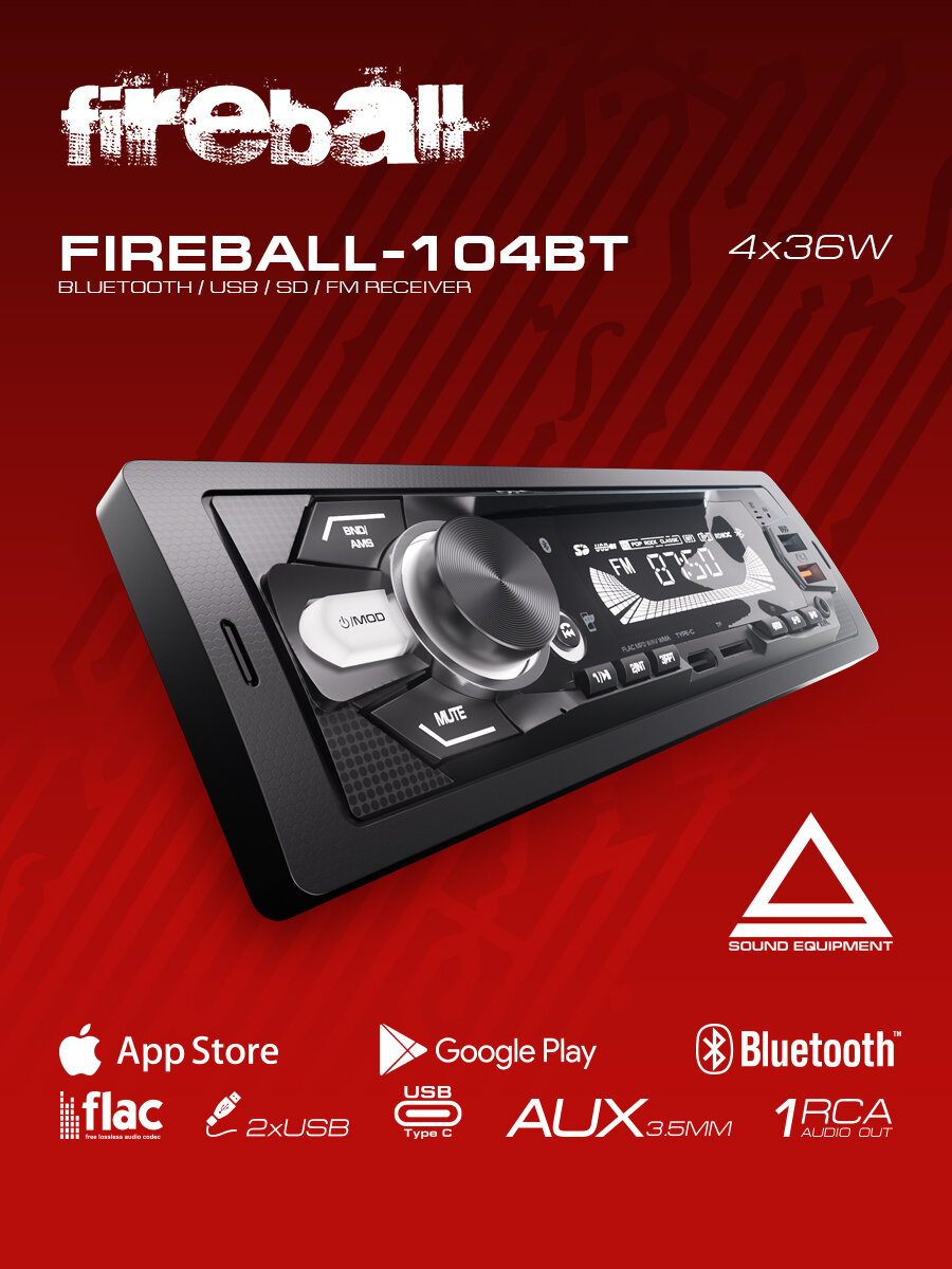 Автомагнитола c BlueTooth AurA FIREBALL-104BT