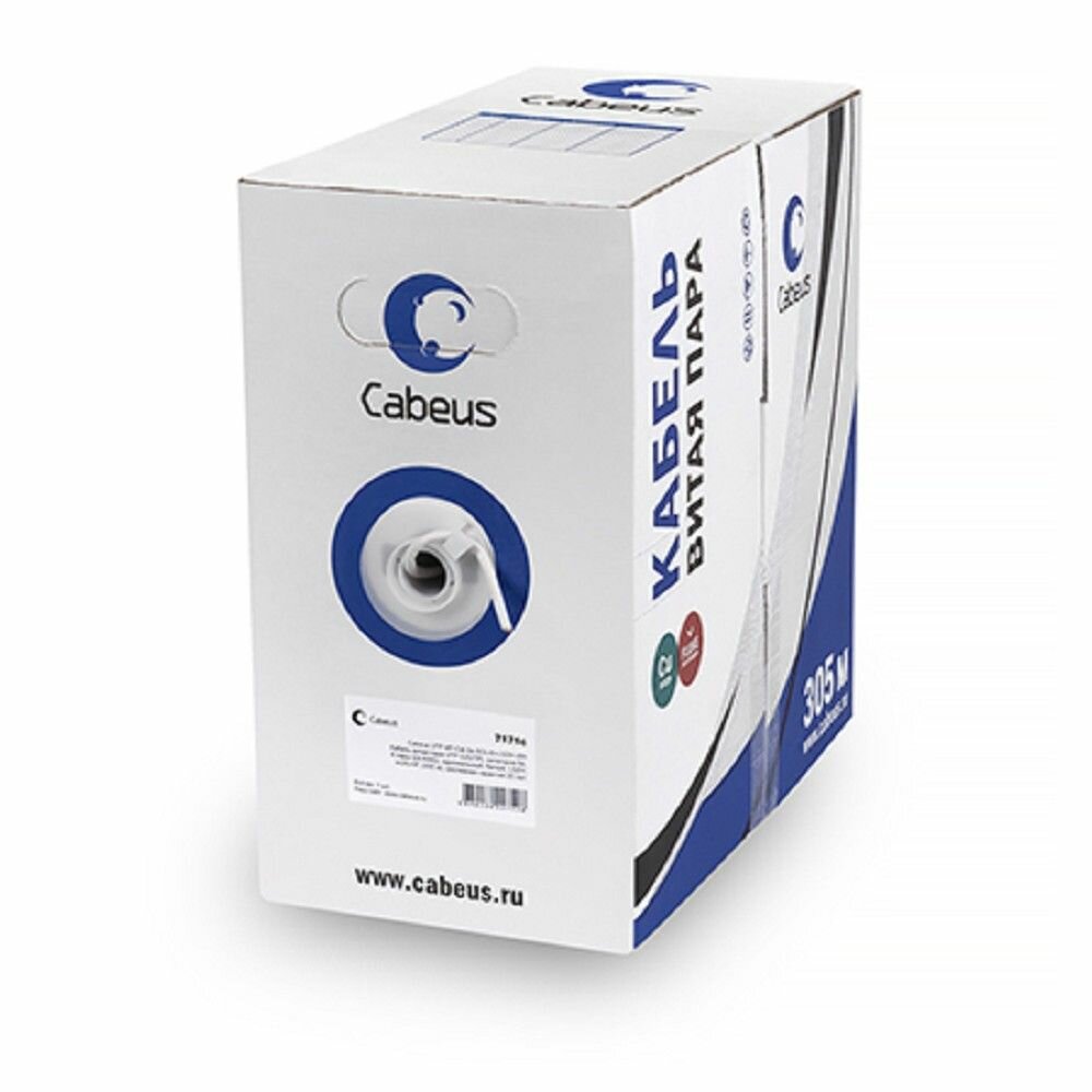 Cabeus Неэкранированная витая пара бухты UTP - 4P - Cat.5e - SOLID - GY Кабель витая пара UTP U UTP , категория 5e, 4 пары 0,51мм 24 AWG , одножильный, серый 305 м , системная гарантия 25 лет.