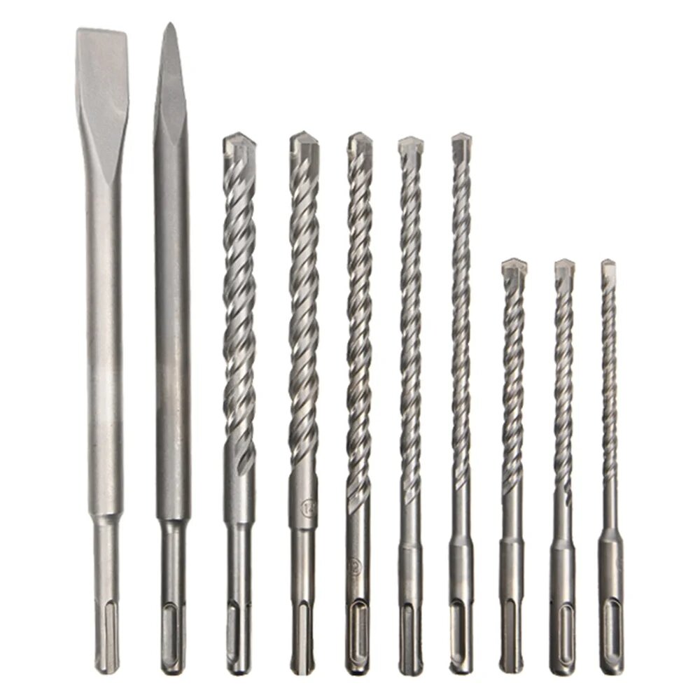 DELI Набор буров и долот SDS Plus для перфоратора (10 предметов) DH-YCZ010-EH1 (Буры 6,8,10x160; 8, 10, 12, 14, 16x210; Долота 14x250, 14x250x20) 192936