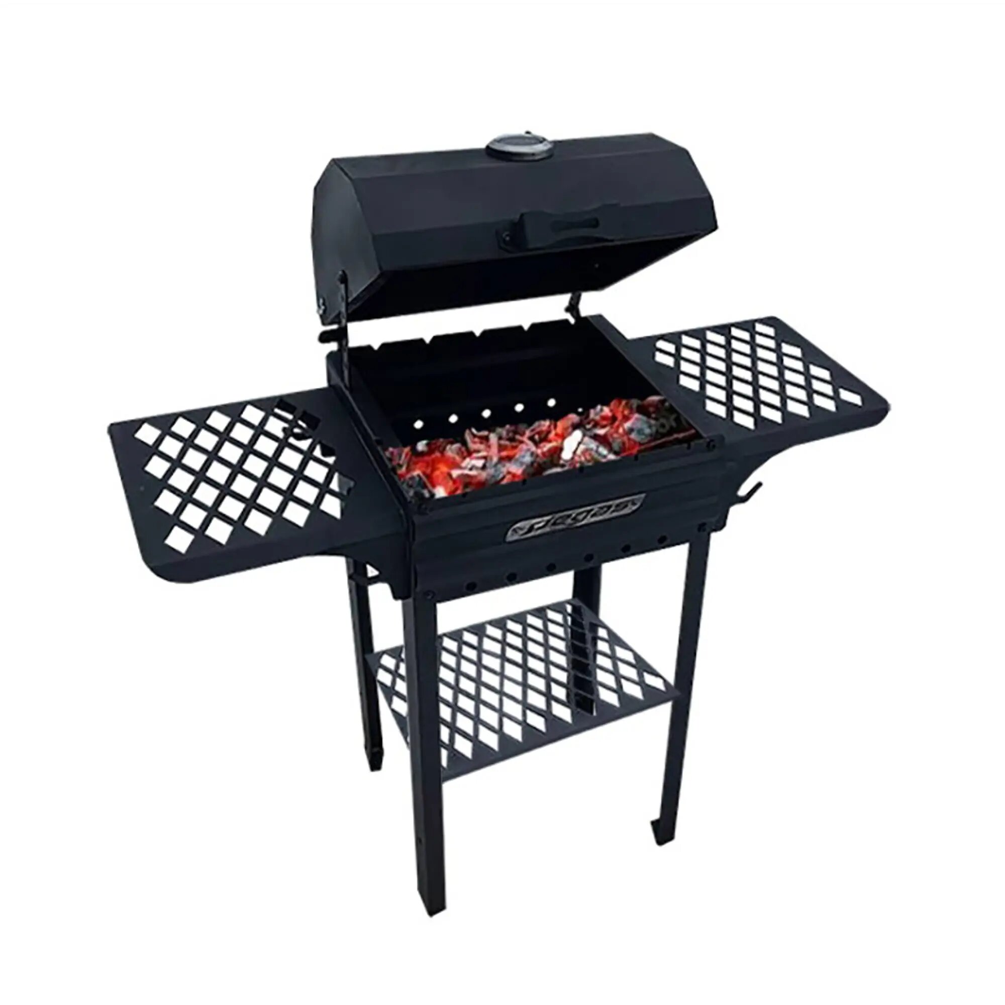 Мангал Пегас "Пикничок", разборный, с крышей, полками и столиком, черный