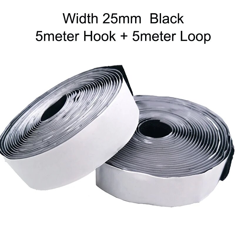 Липучка самоклеящаяся нейлоновая 5 м/пар 16-50 мм Серебряный, Black 25mm