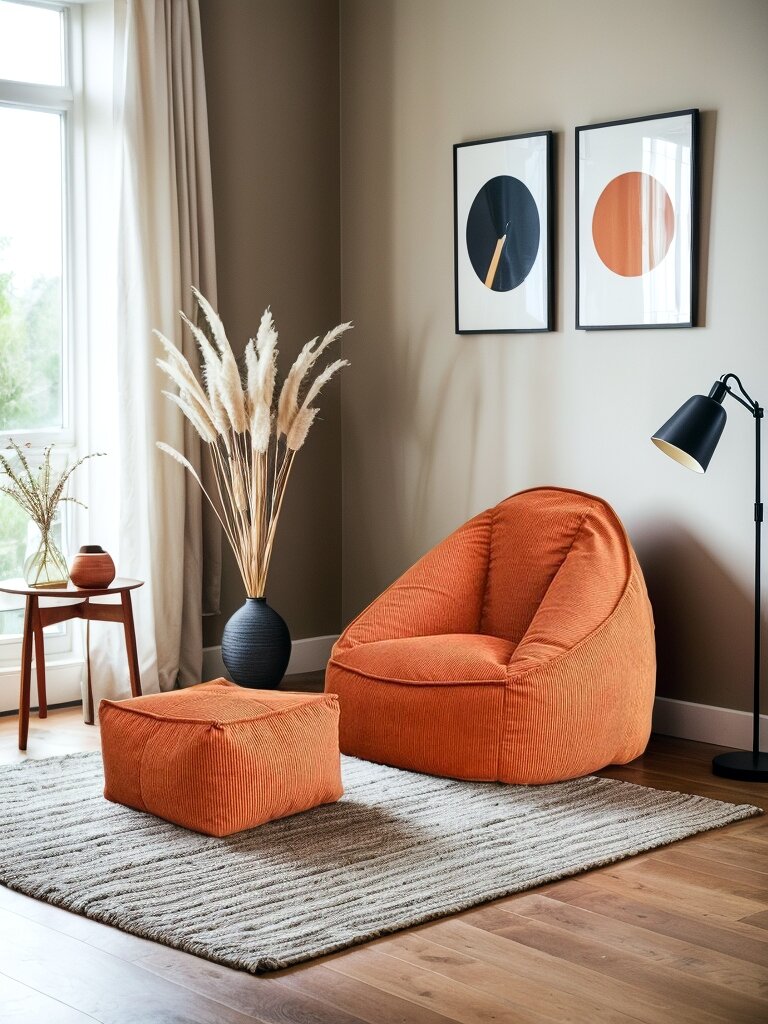 Кресло-мешок "Диван Вельвет", оранжевое, XXXXXL, чехол из вельвета