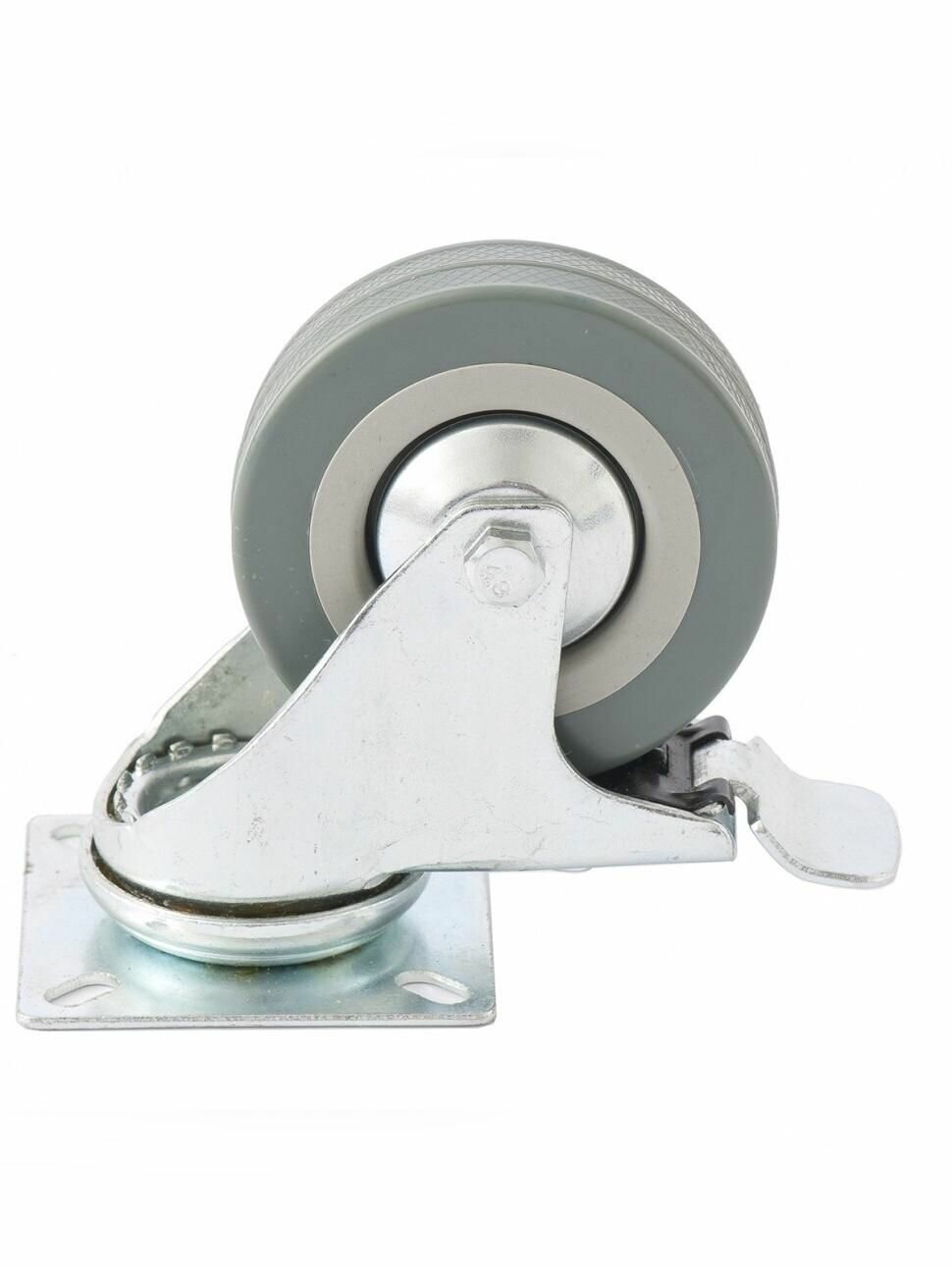 Колесо поворотное с тормозом D 100 мм, крепление платформенное Сибртех 68721