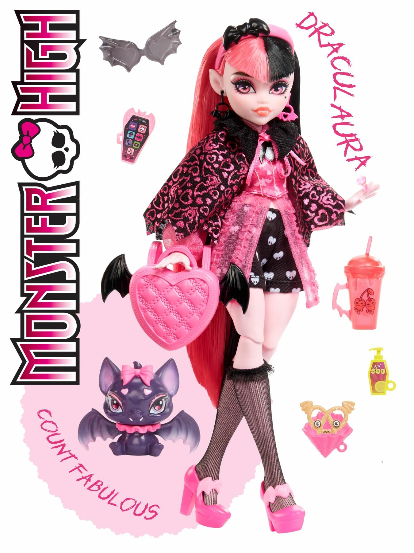 Шарнирная кукла Monster High HHK51 Draculaura с питомцем и аксессуарами Монстр Хай