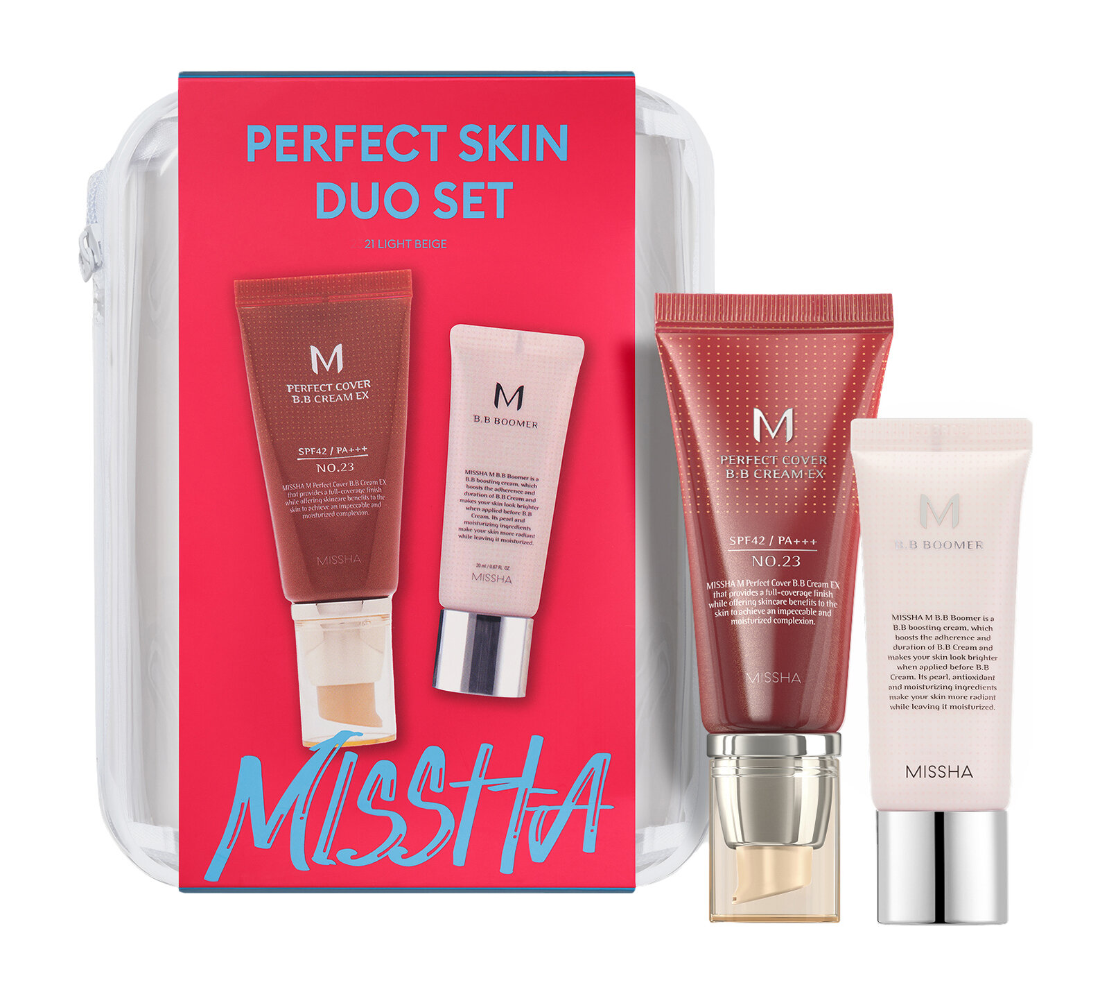 MISSHA Набор (M Perfect Cover BB Cream EX, 50 мл, 23 + М BB Boomer Праймер, 20 мл, Жемчужное Сияние)