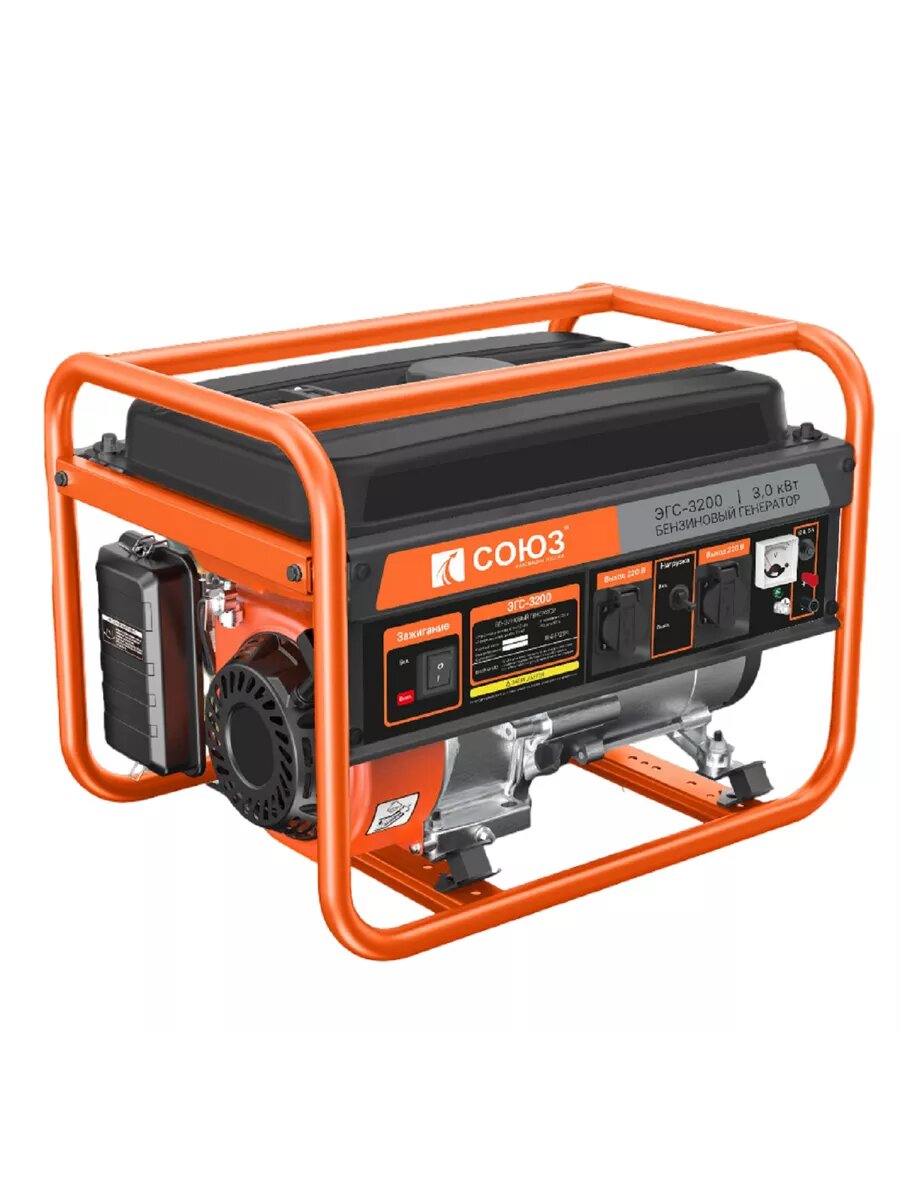 Бензиновый генератор СОЮЗ ЭГС-3200, 3 кВт, 0.6 л/ч, оранжево-черный