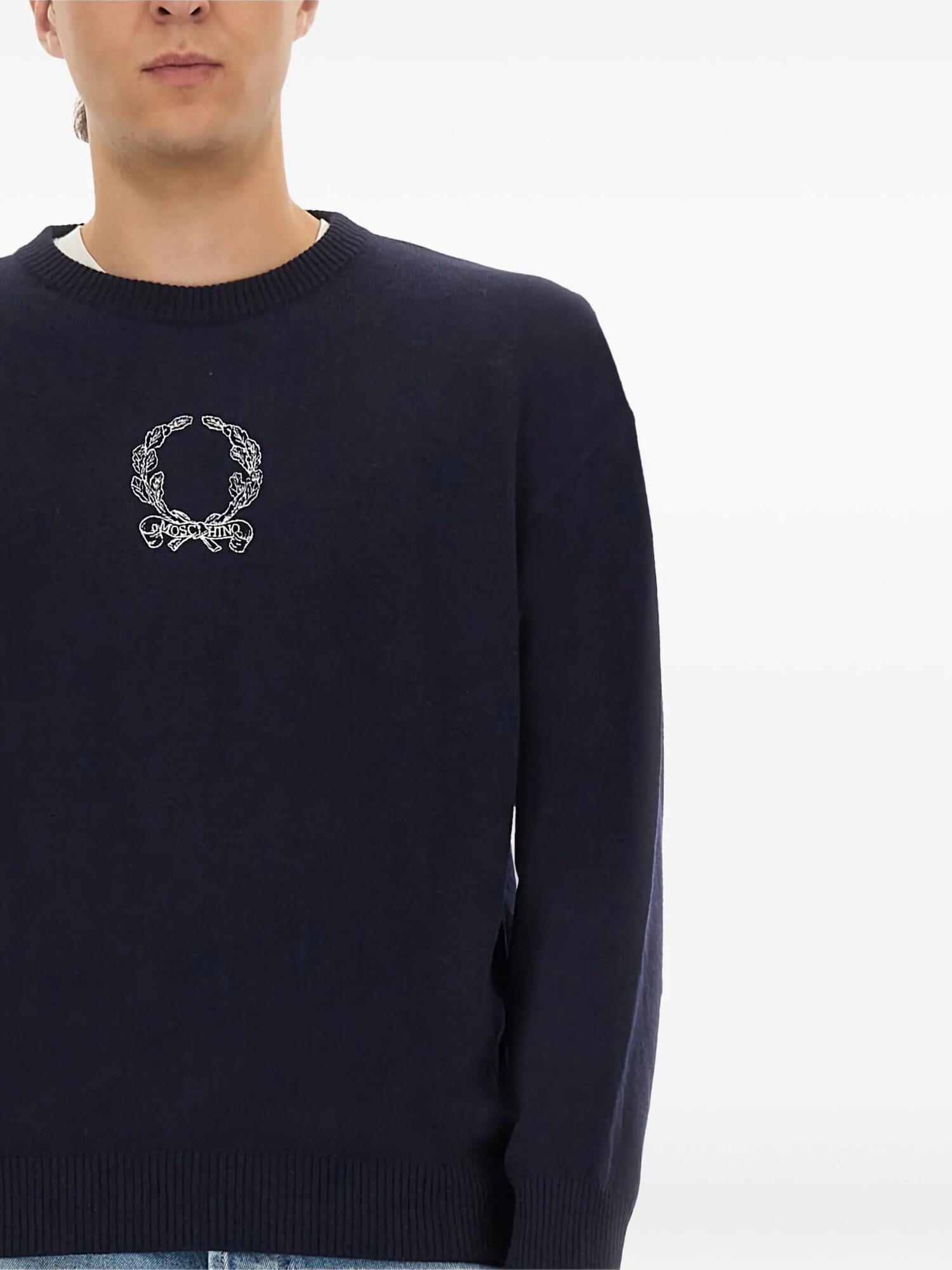 Свитер MOSCHINO Logo-embroidered crew-neck sweater, размер 48, , синий — фото 1