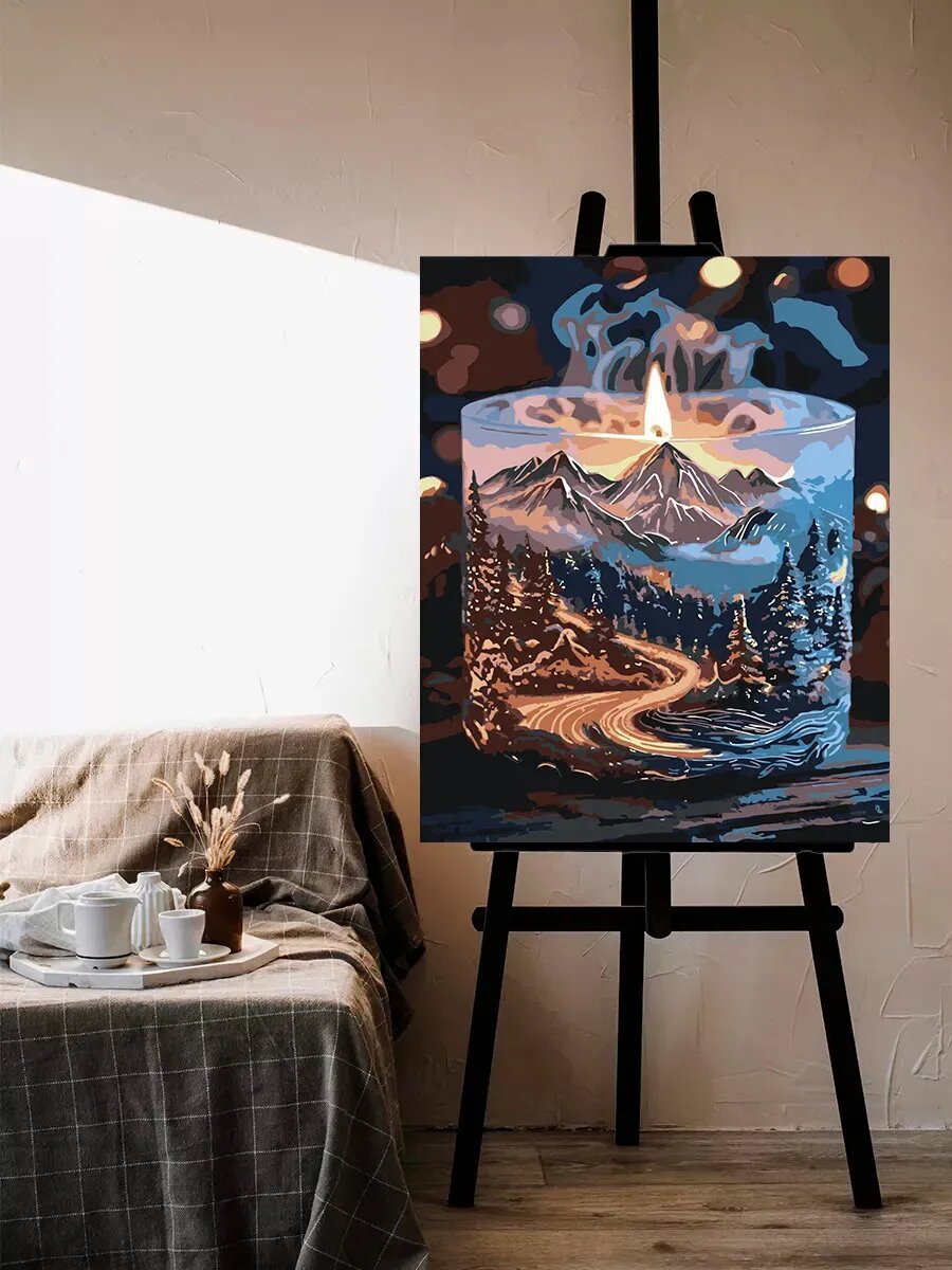 Картина по номерам Свеча Лес Горы Тропа Дорога Пламя