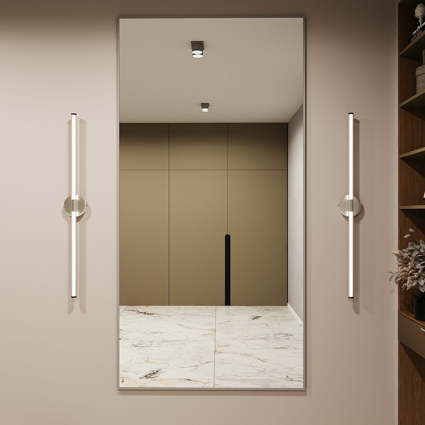 Зеркало настенное 161х40 см. BLX MIRROR интерьерное в алюминиевой раме, Серебро