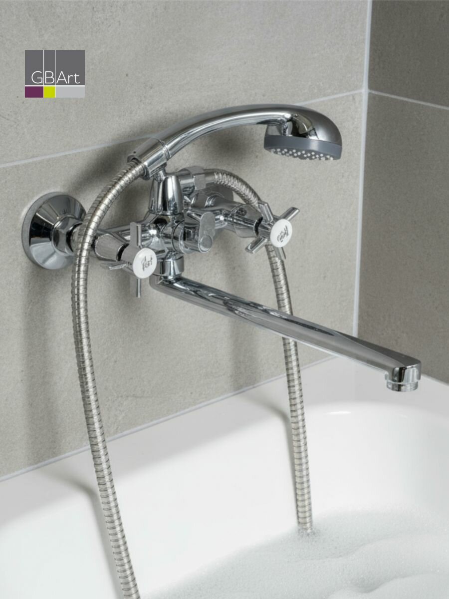 Смеситель для ванны с душем, кран с длинным поворотным изливом и лейкой