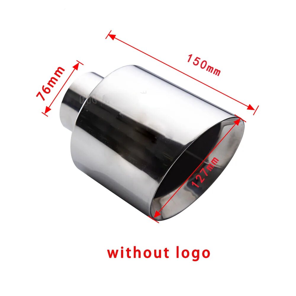 Автомобильный выхлопной наконечник интерфейса 63 мм 76 мм Наклонный Овальный выход 127 мм Универсальный автомобильный глушитель из нержавеющей стали насадка для хвостовой трубы, 76mm without logo