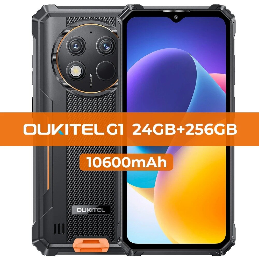 Защищённый смартфон OUKITEL G1, разблокированный — 6 ГБ + 256 ГБ / 1 ТБ, аккумулятор 10600 мАч