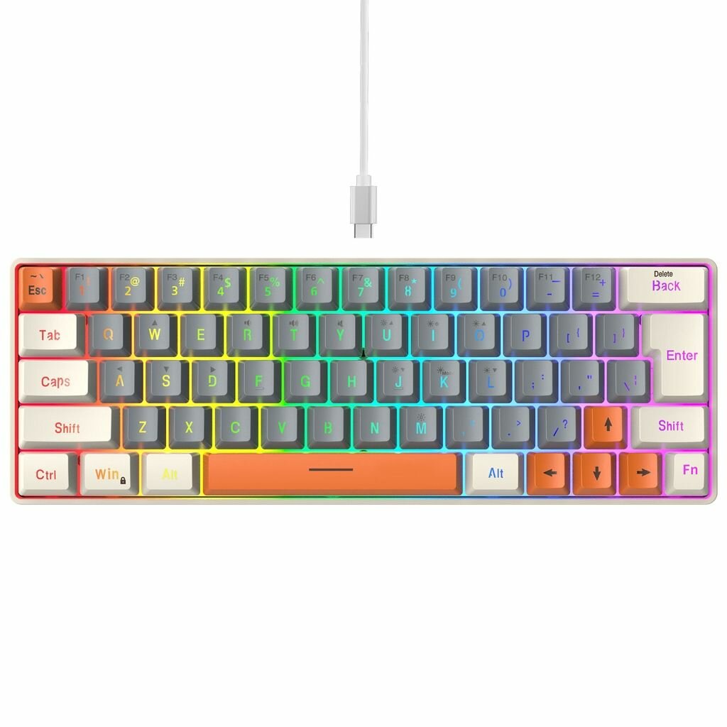 Аксессуары для клавиатуры и мыши, V400 63-клавишная трехцветная USB проводная мембранная клавиатура - серо-желтая, 1 комплект