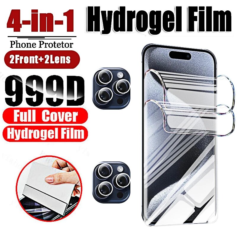 Гидрогелевая пленка, полное покрытие для iPhone 15 Pro Max, защитная For iPhone 15 Pro, 2Front 2Lens