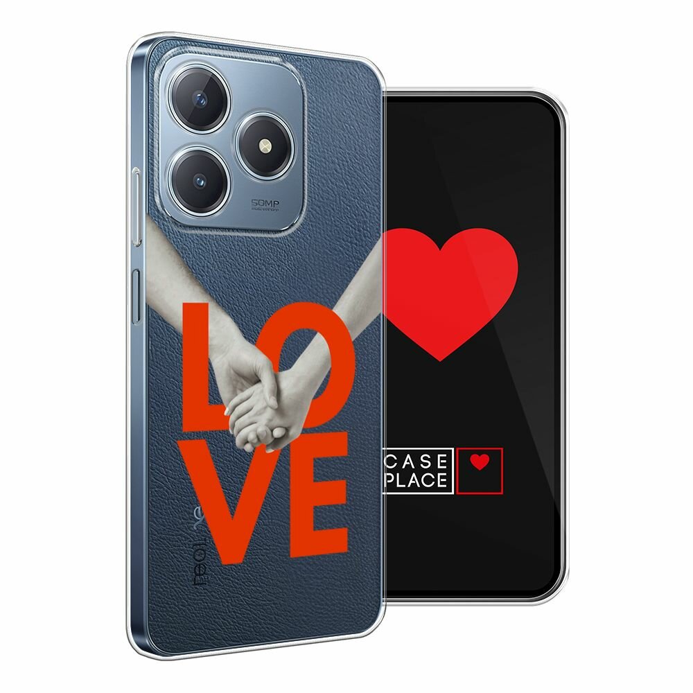 Чехол на Realme C63 / Реалми С63 с принтом "Love holding hands - 14 февраля", прозрачный — фото 1