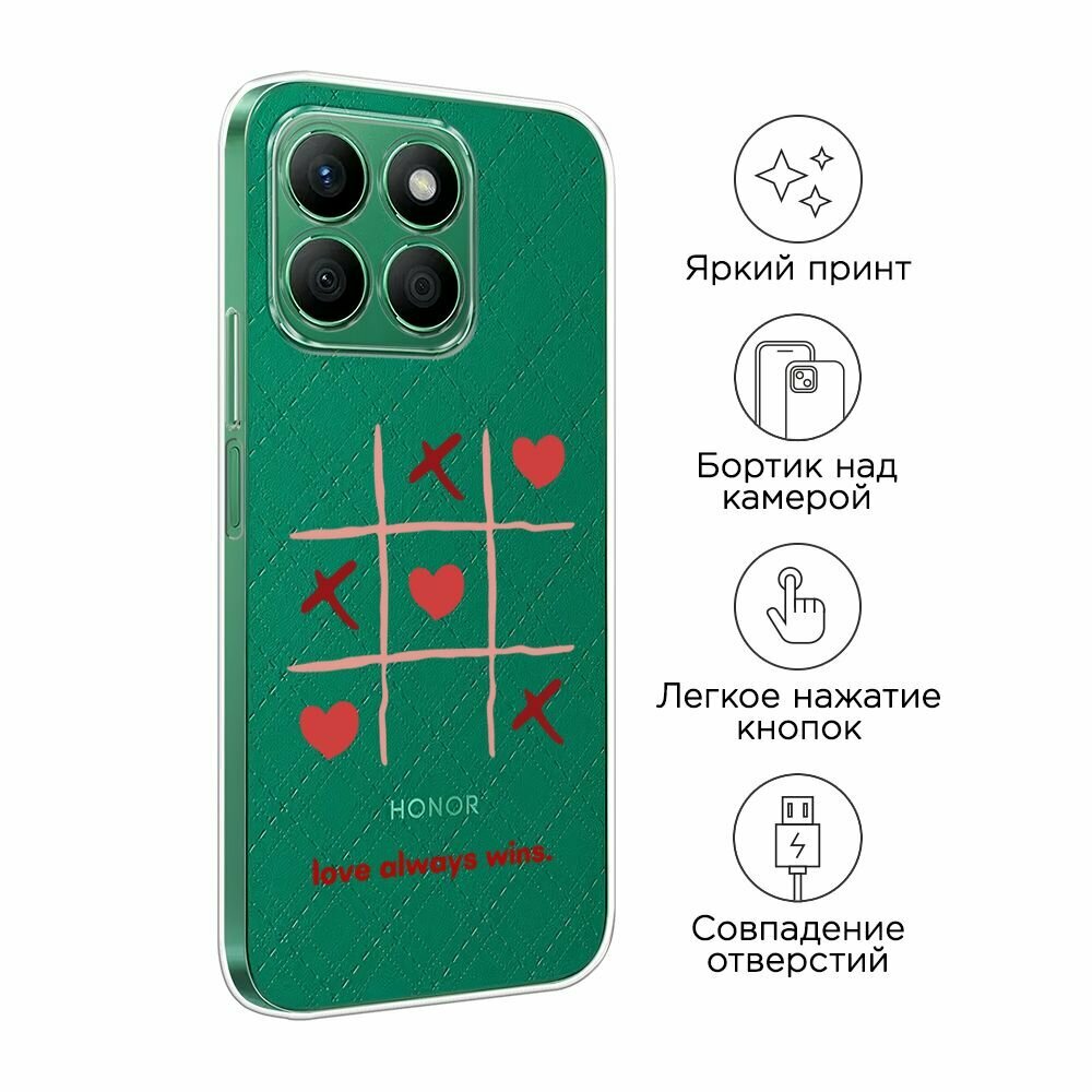 Чехол на Honor X8B / Хонор X8B с принтом "love always wins - 14 февраля", прозрачный — фото 1