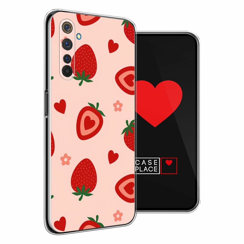 Чехол на Realme 6 Pro / Реалми 6 Про с принтом "Heart strawberries 1 - 14 февраля" — фото 1