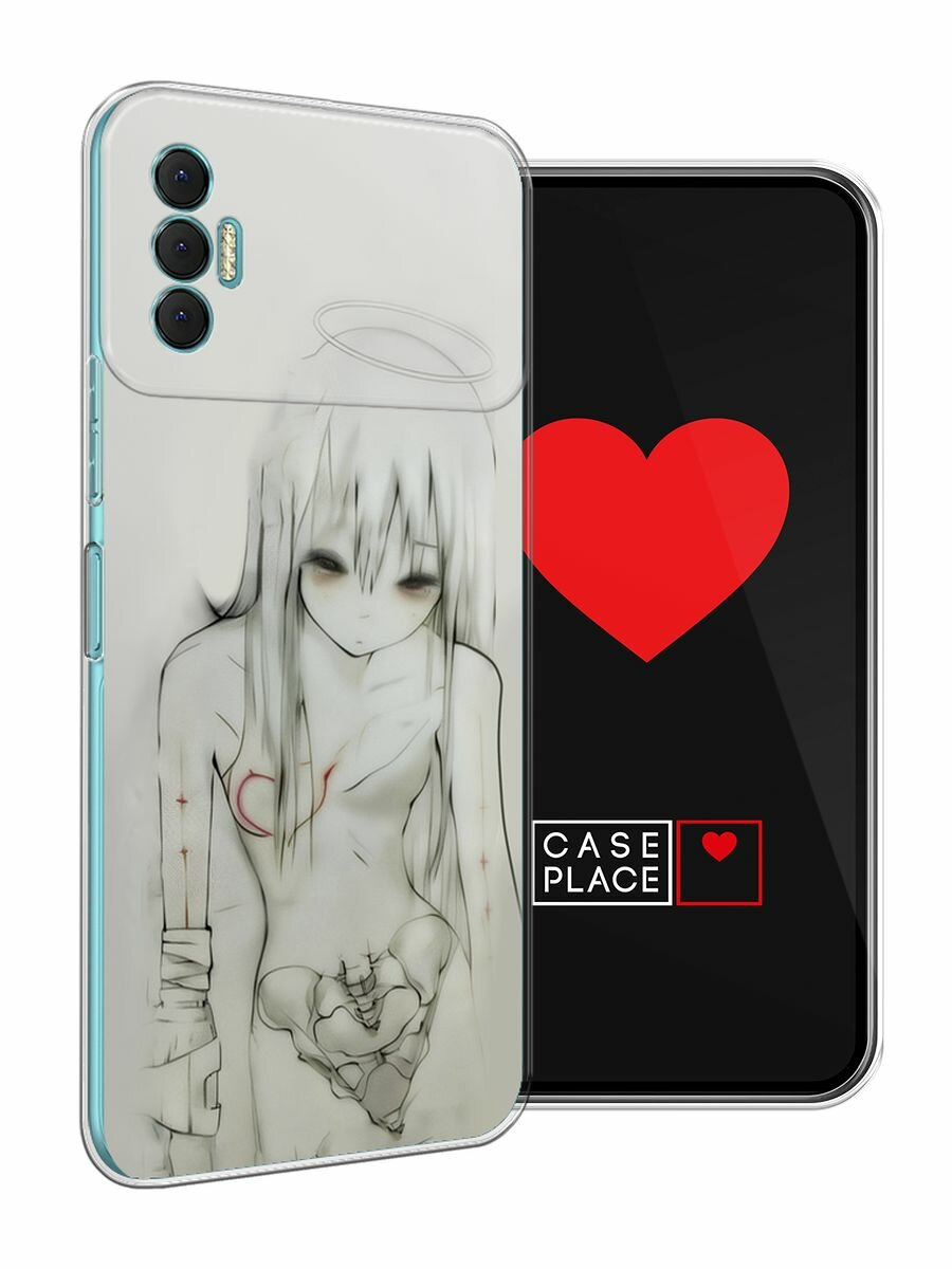 Чехол на Tecno Spark 8P / Техно Спарк 8P с принтом "Аниме рисунок чёрно-белый" — фото 1