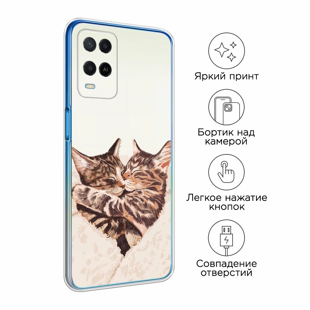 Чехол на Oppo A54 / Оппо A54 с принтом "Влюбленные котейки - 14 февраля" — фото 1