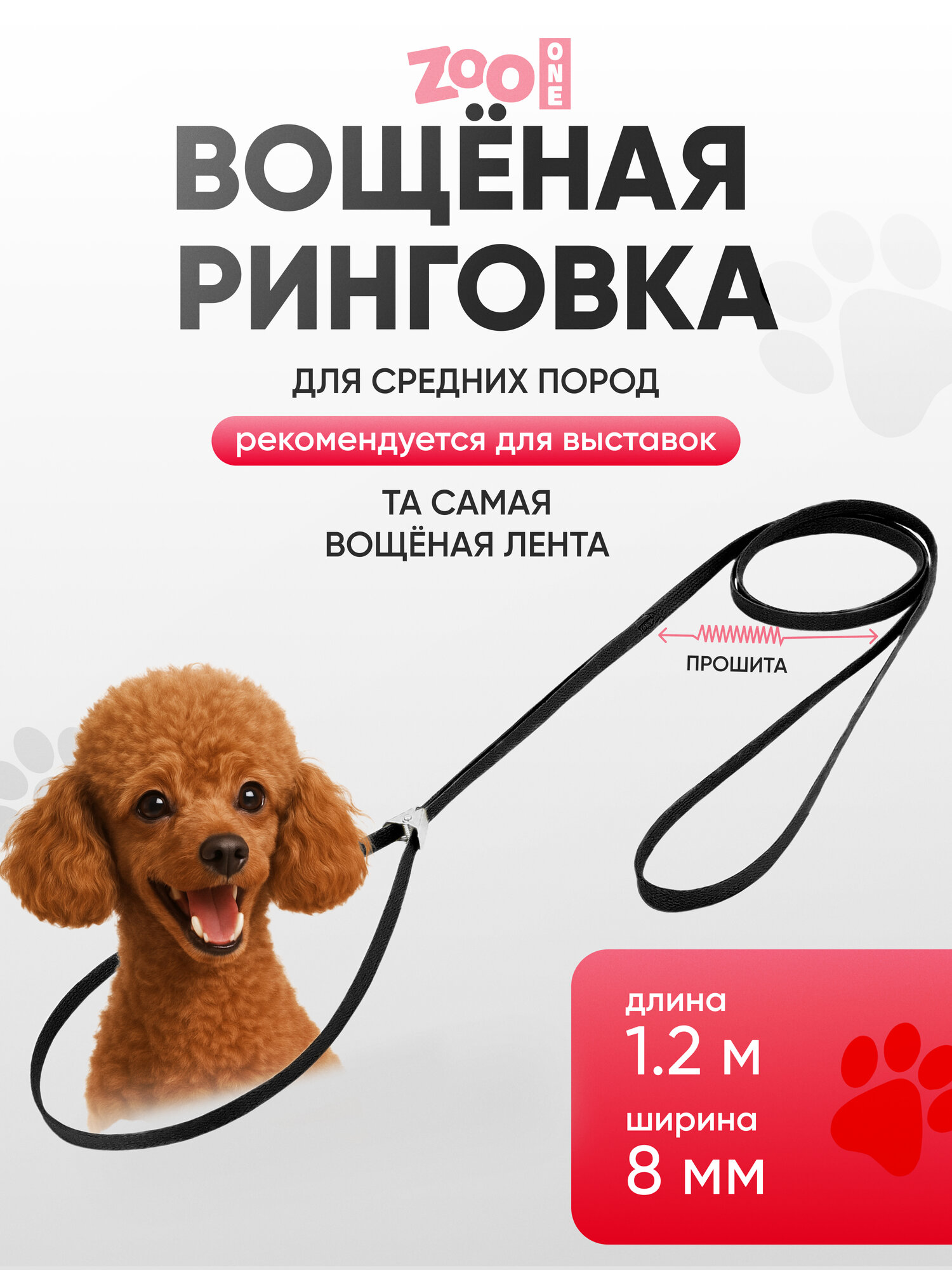 Ринговка для собак с прищепкой ZooOne, хлопковая вощёная, ширина 8 мм, длина 1.2 м, чёрная, PEQC-8BL
