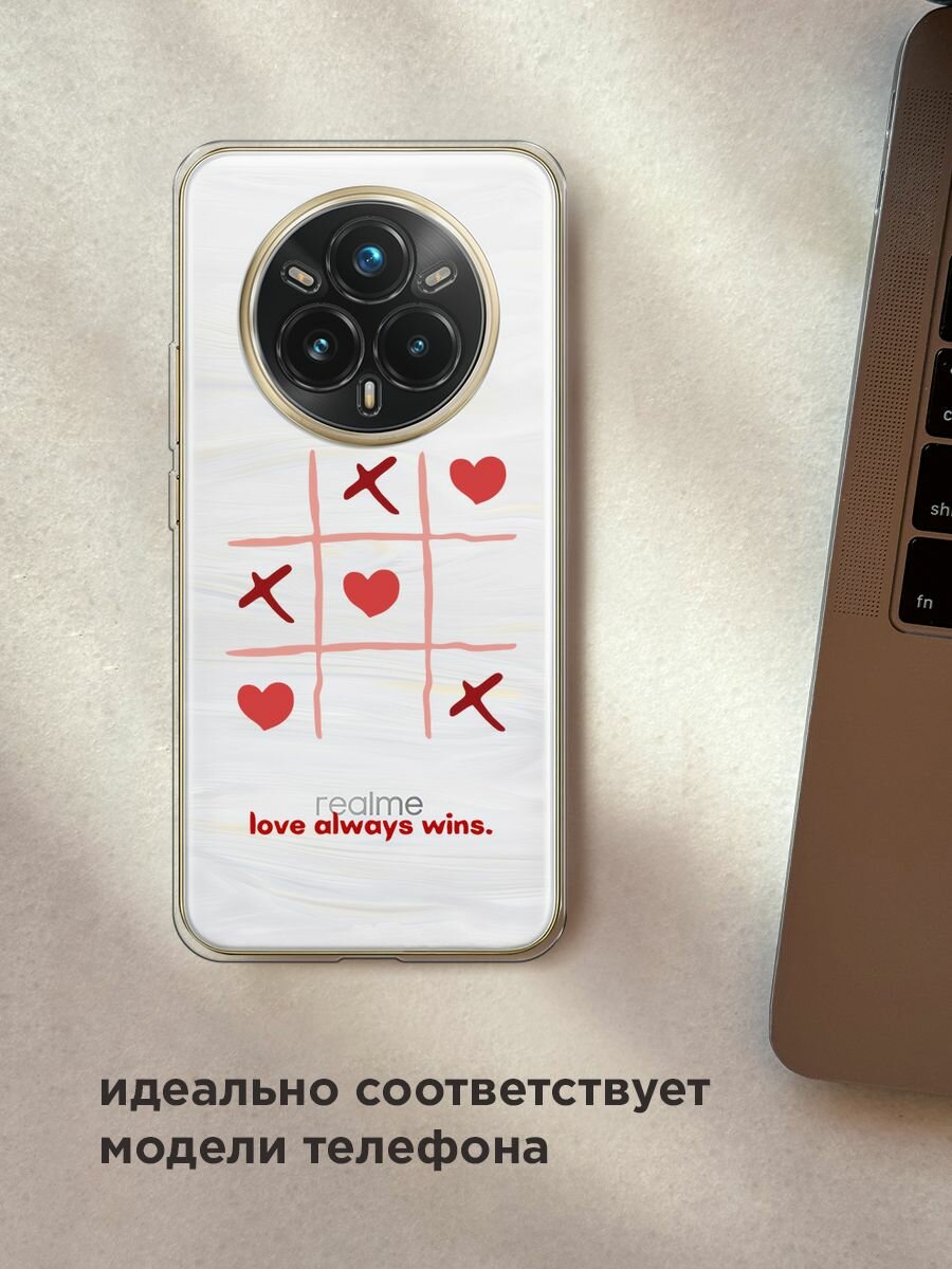 Чехол на Realme 14 Pro+ / Реалми 14 Про+ с принтом "love always wins - 14 февраля", прозрачный — фото 1